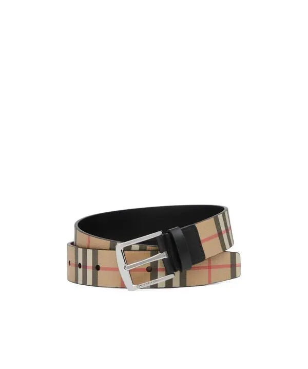 Burberry Vintage Check Print Leather Belt - Black