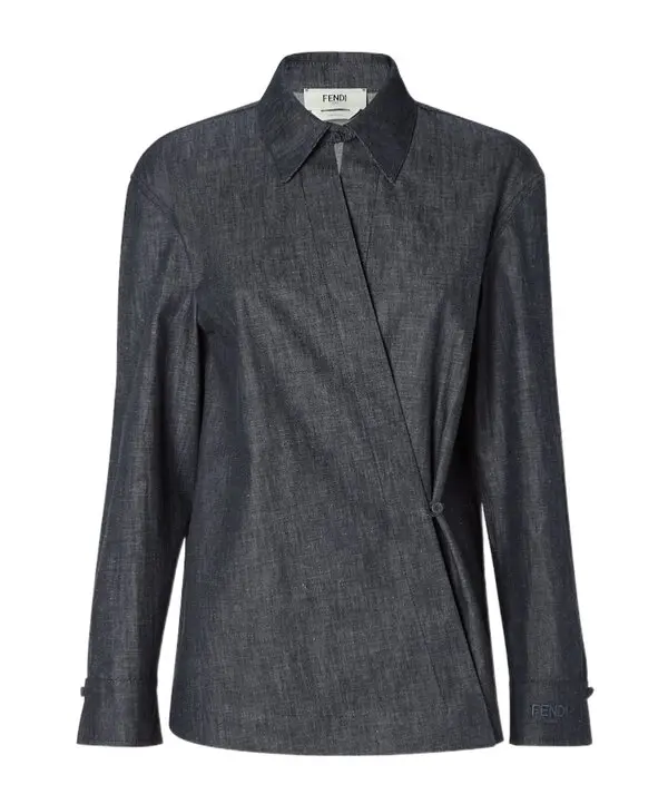 Fendi Asymmetrical Wrap Denim Shirt - Blue