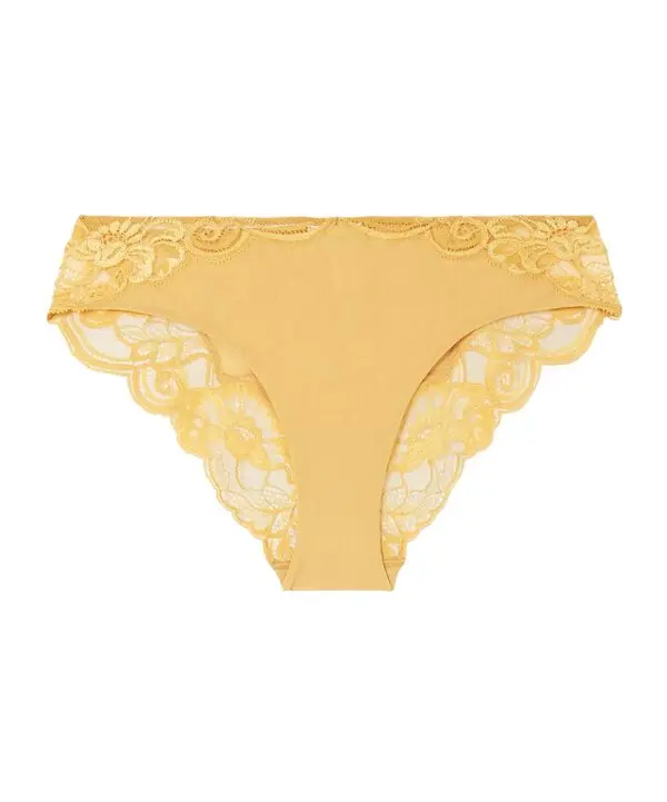 La Perla Ambra Lace-trimmed Stretch-jersey Briefs - Yellow