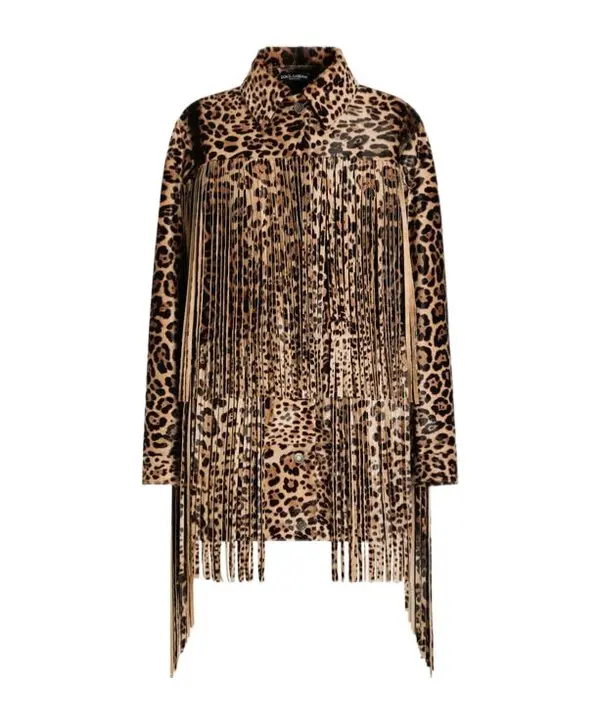 Dolce & Gabbana Leopard Print Fringe Coat - Brown