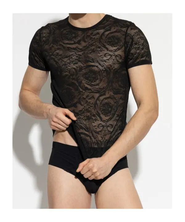 Versace Short-sleeved Crewneck Lace T-shirt