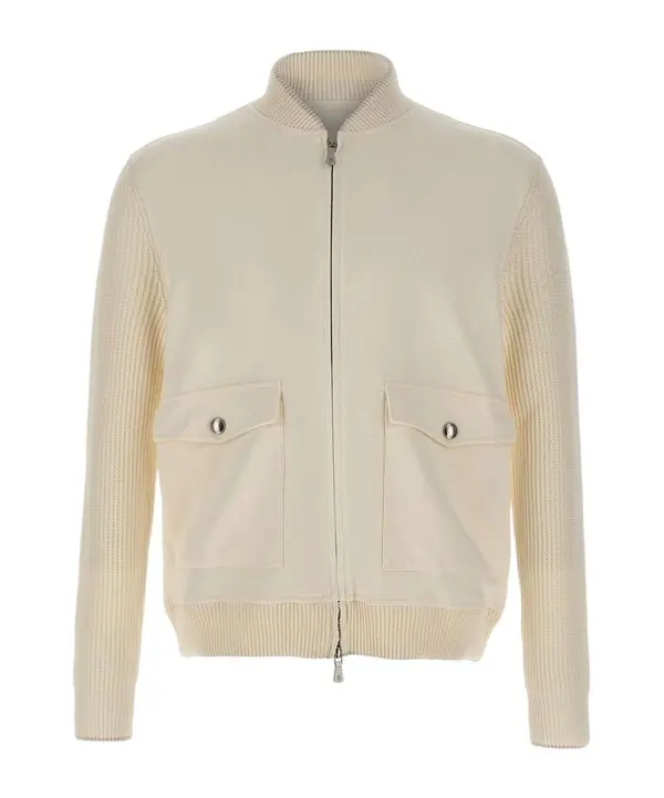 Eleventy Knitted Panel Zip Jacket - Nude