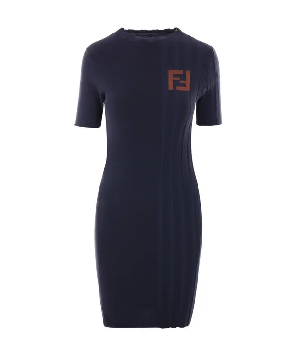 Fendi Short Sleeve Ribbed Mini Dress - Blue