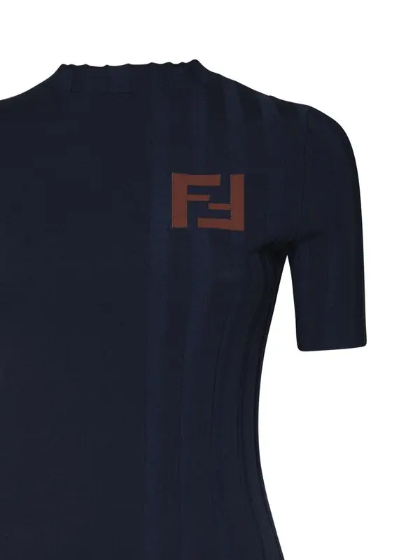Fendi Short Sleeve Ribbed Mini Dress