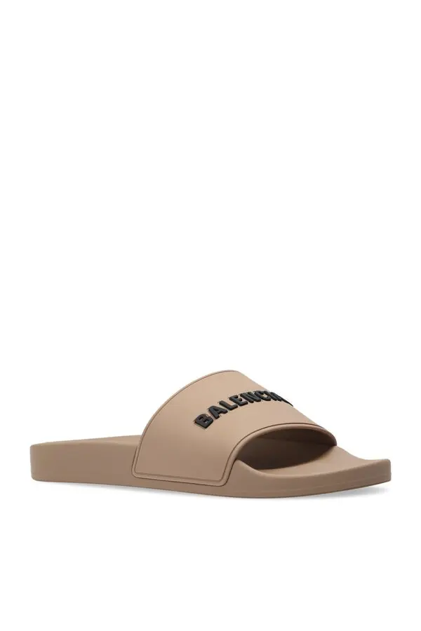 Balenciaga Logo Print Slides - Brown