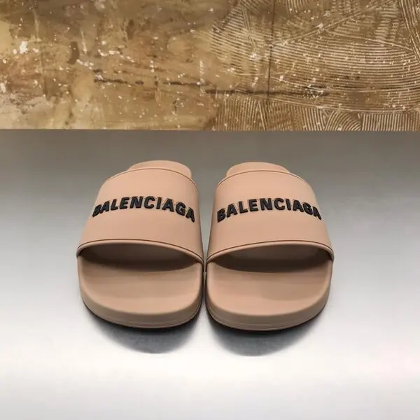 Balenciaga Logo Print Slides - Brown