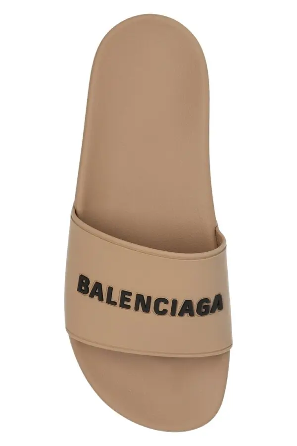 Balenciaga Logo Print Slides - Brown