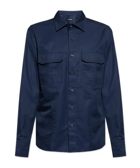 TOM FORD Double-pocket Cotton Shirt - Blue