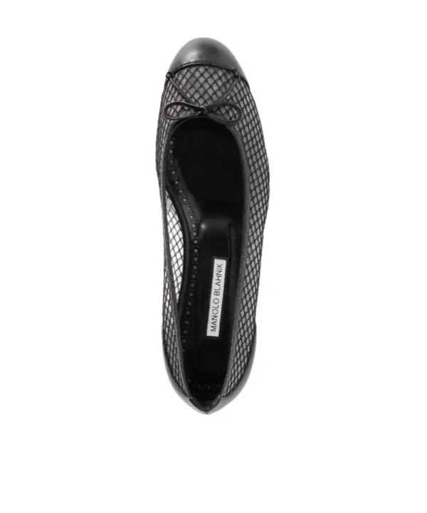Manolo Blahnik Mesh Ballet Flats With Leather Trim And Bow Detail