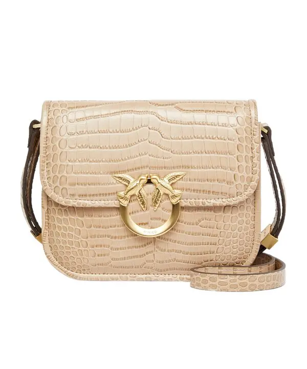 Pinko Love Birds Box Embossed Mini Shoulder Bag - Beige