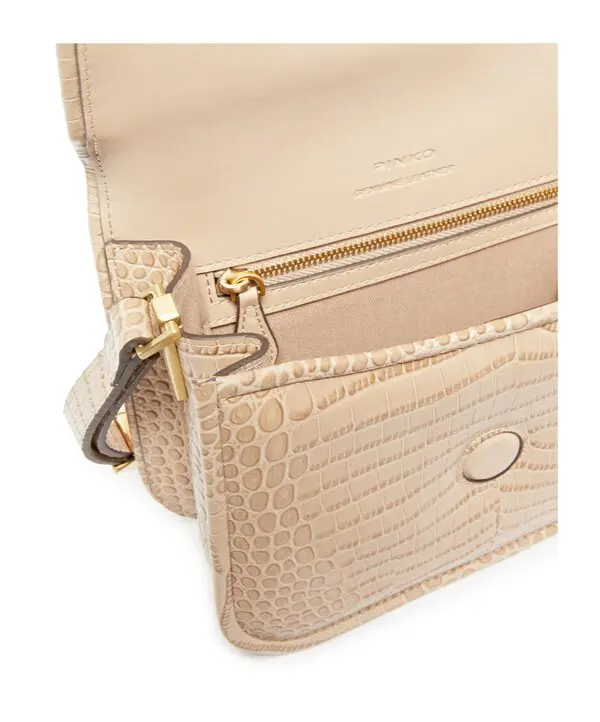 Pinko Love Birds Box Embossed Mini Shoulder Bag - Beige