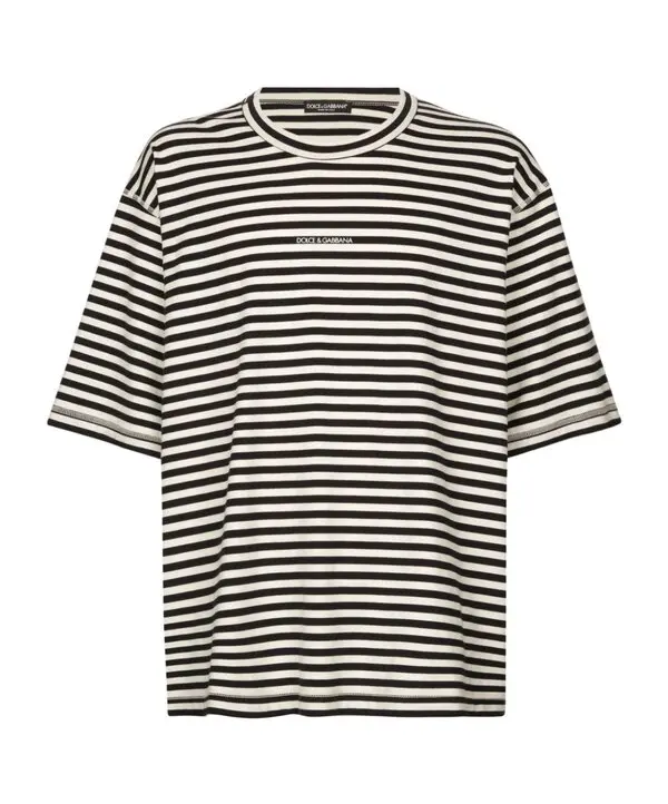 Dolce & Gabbana Dolce Gabbana Logo-embroidered Striped Crewneck T-shirt - Black
