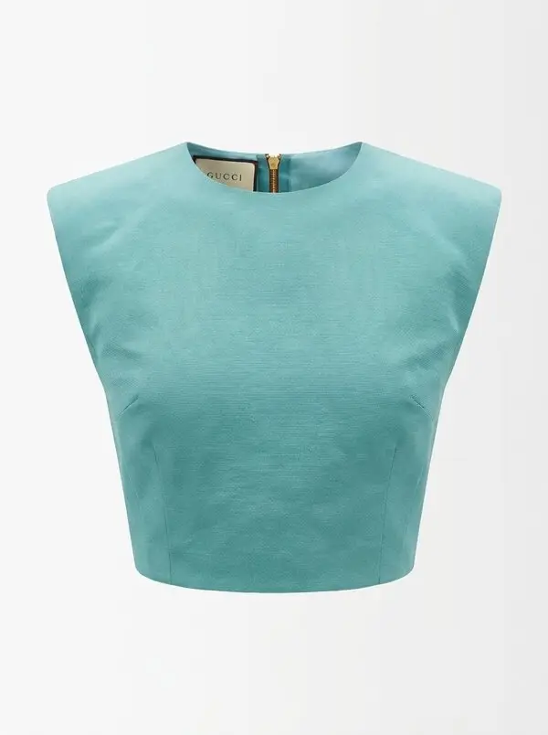 Gucci Sleeveless Cropped Top With Shoulder Pads - Blue