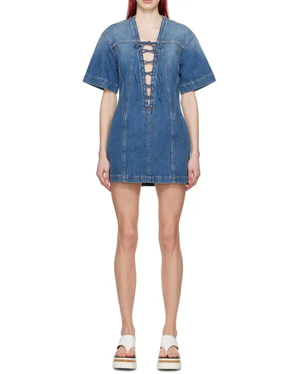 Stella McCartney Short Sleeve Lace-up Denim Dress