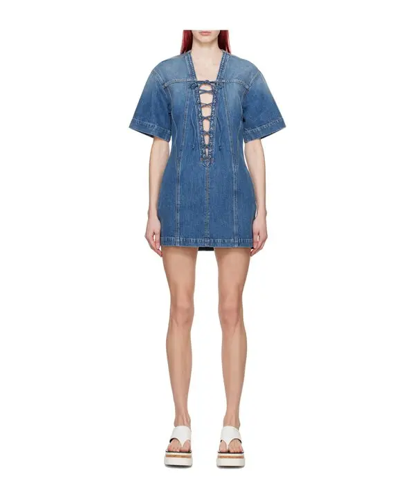 Stella McCartney Short Sleeve Lace-up Denim Dress