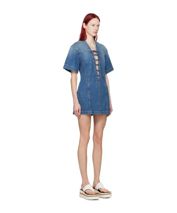 Stella McCartney Short Sleeve Lace-up Denim Dress