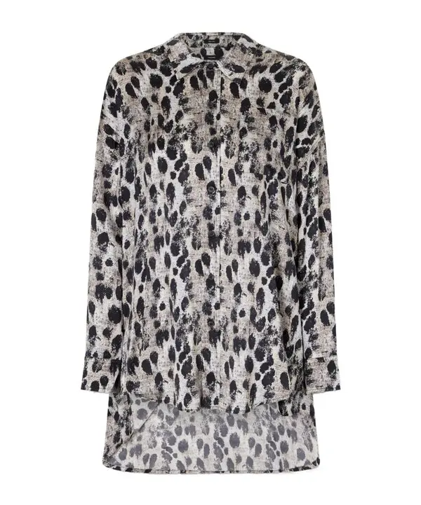 R13 Leopard Print Buttoned Shirt With Long Sleeves And Chest Pocket - Gray