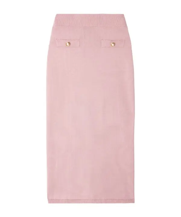 Alessandra Rich High-waisted Midi Skirt With Faux Pearl Buttons - Pink
