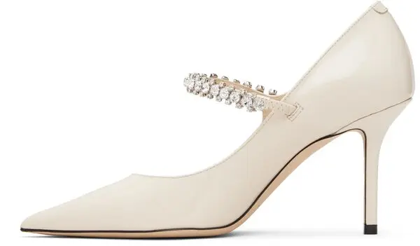 JIMMY CHOO Bing 85 Crystal Strap Patent Leather Pumps - Nude