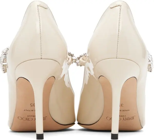 JIMMY CHOO Bing 85 Crystal Strap Patent Leather Pumps - Nude