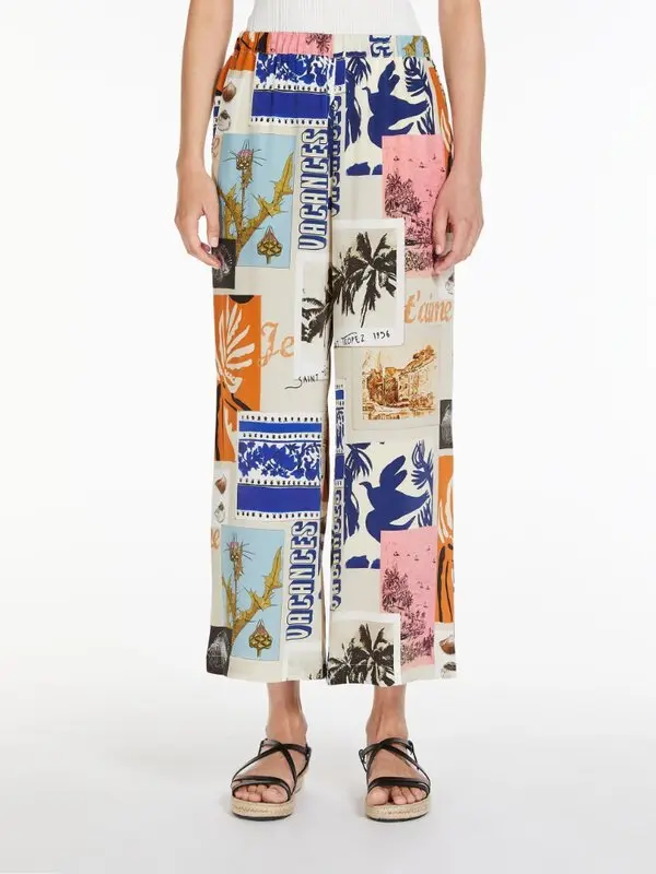 Max Mara Printed Silk Crepe De Chine Wide-leg Trousers - Multicolor