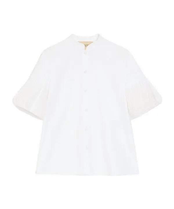 Valentino Garavani Embroidered Cotton Popeline Shirt With Mandarin Collar - White