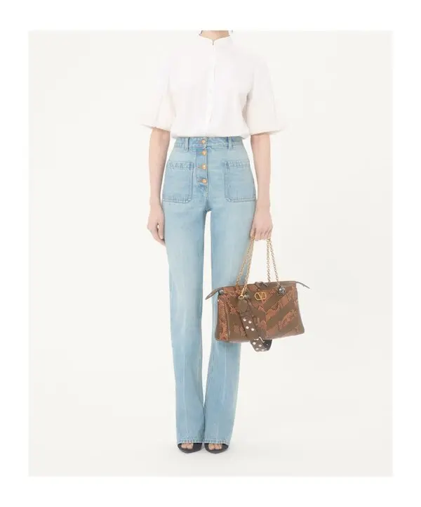 Valentino Garavani Embroidered Cotton Popeline Shirt With Mandarin Collar