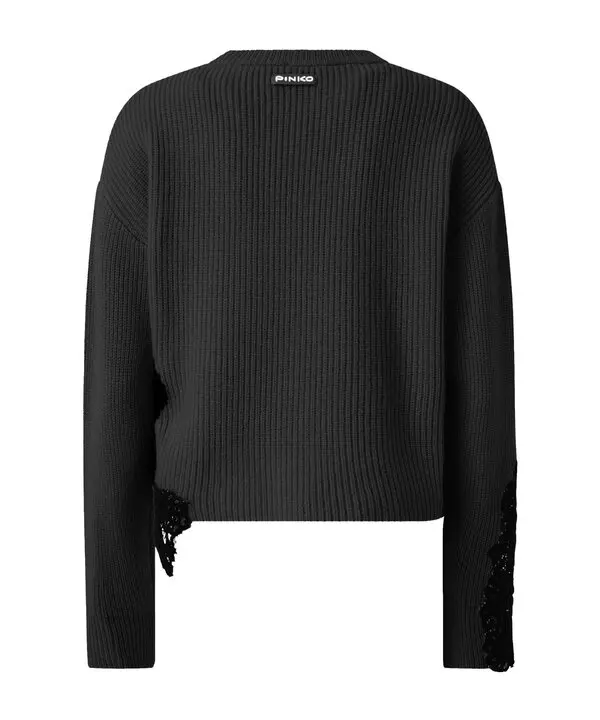Pinko Lace Appliqué Ribbed Crewneck Jumper