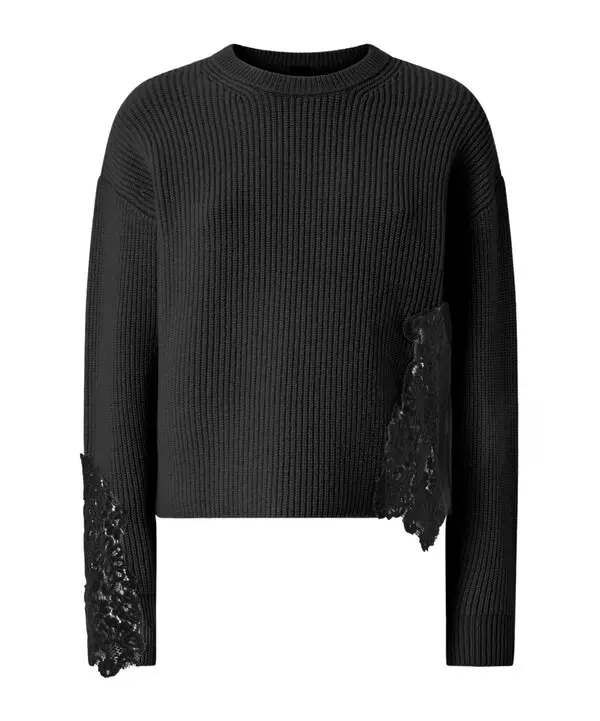 Pinko Lace Appliqué Ribbed Crewneck Jumper