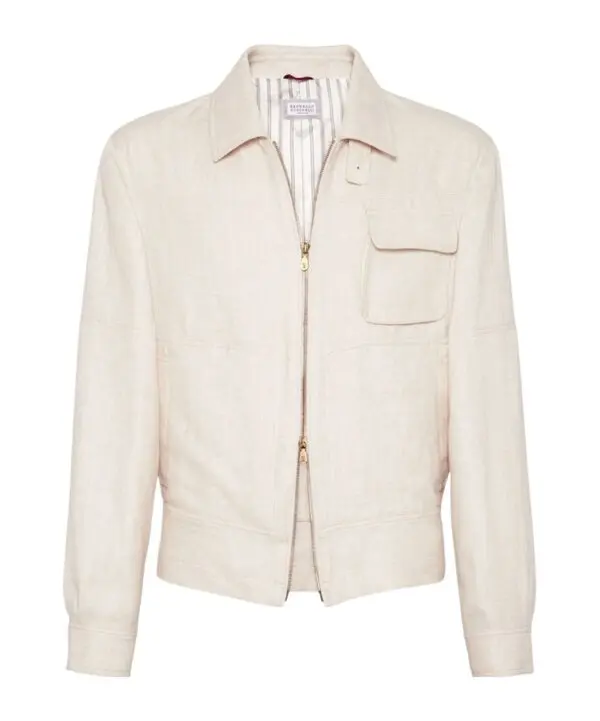 Brunello Cucinelli Spread Collar Zip-up Bomber Jacket