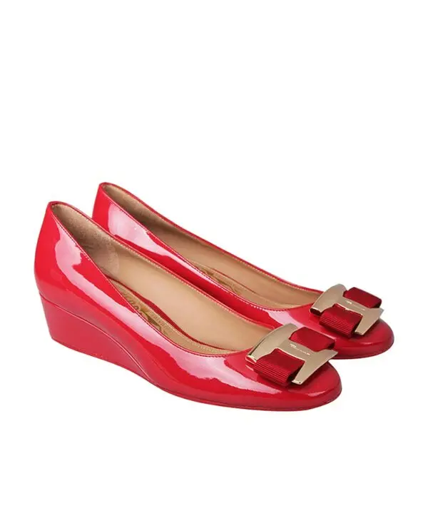 FERRAGAMO Patent Leather Bow Wedge