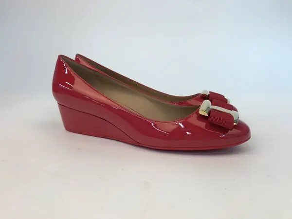 FERRAGAMO Patent Leather Bow Wedge