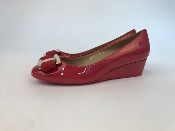 FERRAGAMO Patent Leather Bow Wedge