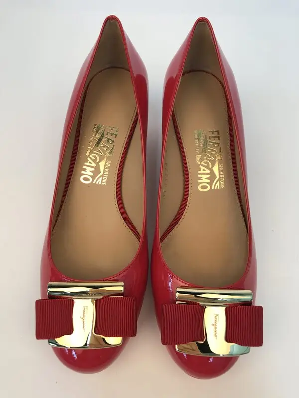 FERRAGAMO Patent Leather Bow Wedge