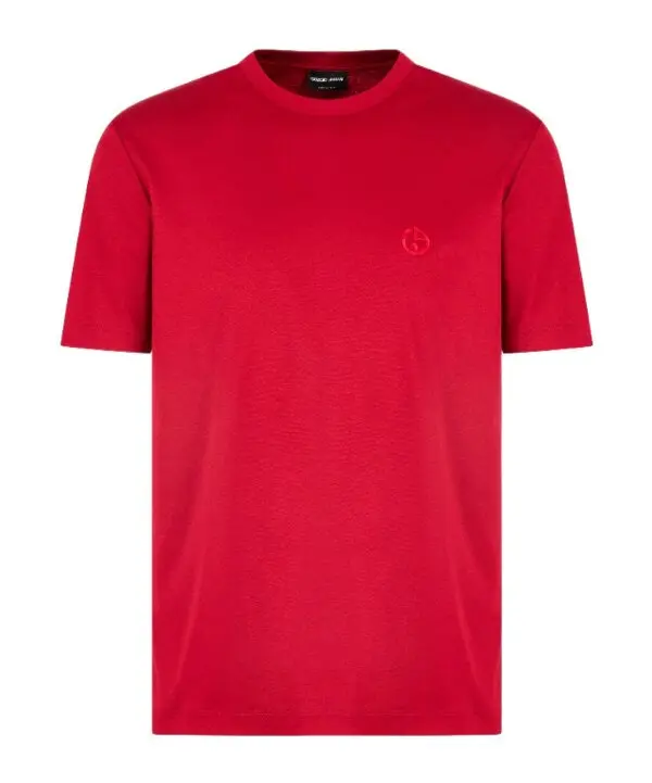 Giorgio Armani Logo Embroidered Crewneck T-shirt - Red