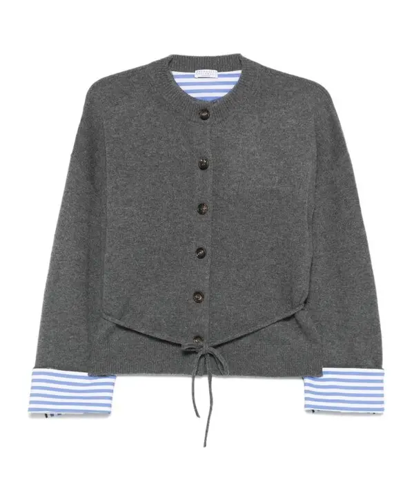Brunello Cucinelli Round Neck Button-fastening Cardigan With Tie Waist - Lead