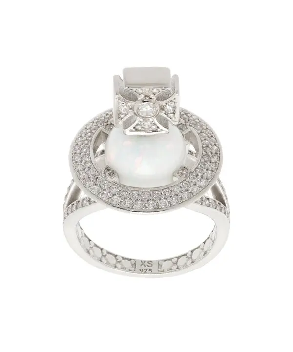 VIVIENNE WESTWOOD Eabha Ring With Opal And Crystals - Platinum/blue Grey/synthetic Opal/white Cz