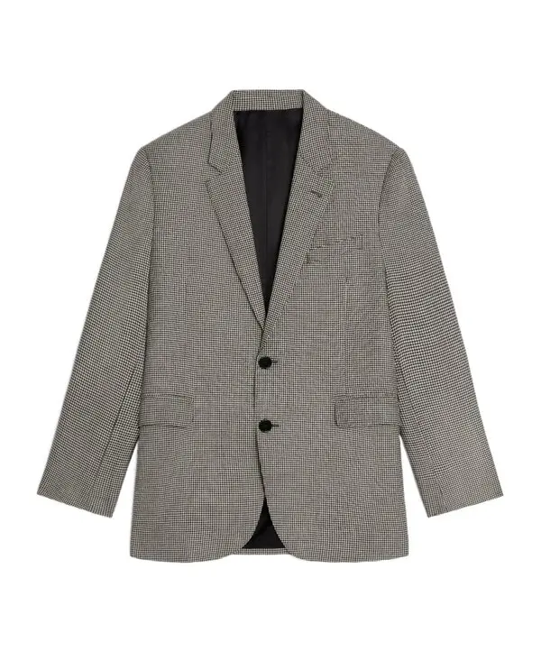 Celine Houndstooth Wool Boxy Jacket - Chalk/black
