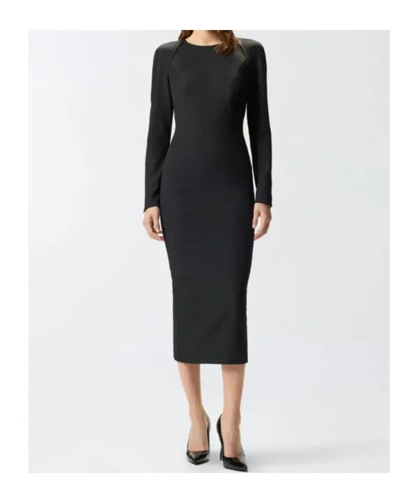 Pinko Long Sleeve Ribbed Shoulder Slim-fit Dress