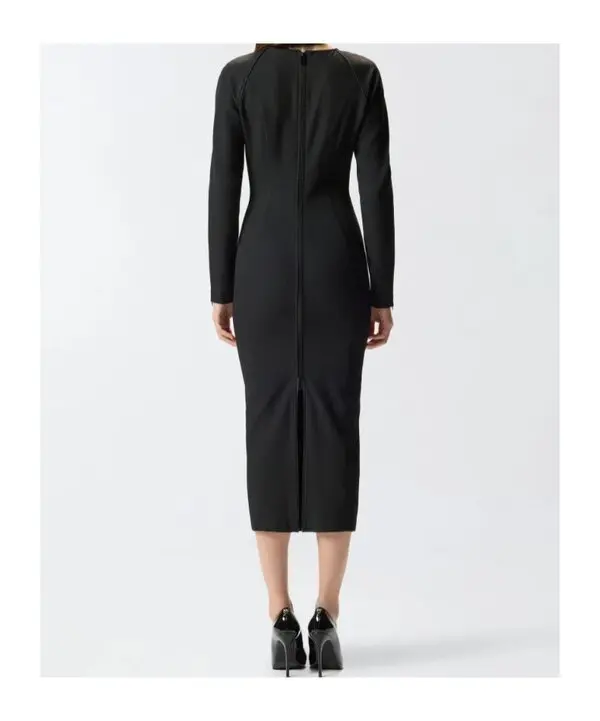 Pinko Long Sleeve Ribbed Shoulder Slim-fit Dress
