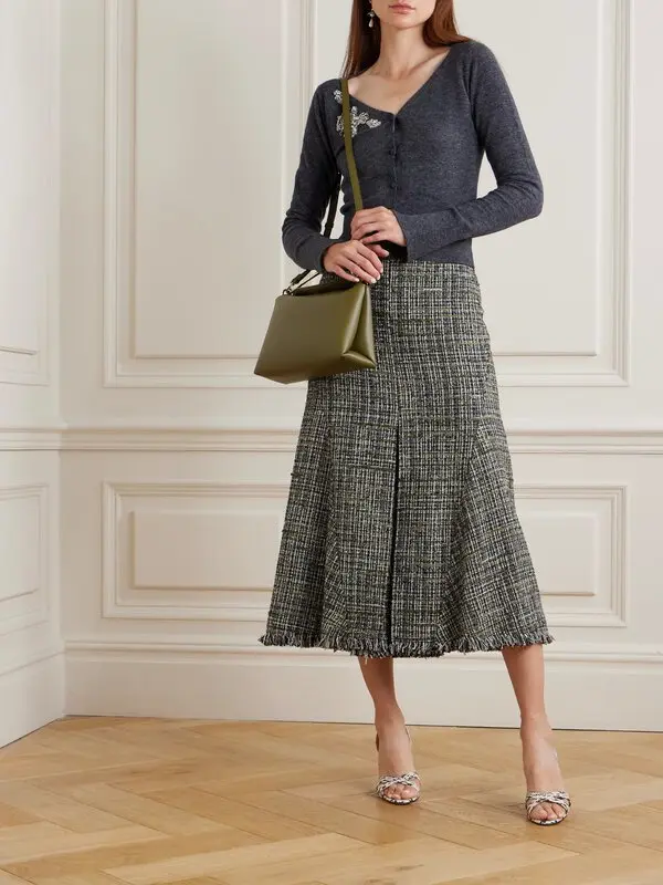 Erdem Raw-edged Tweed Midi Skirt