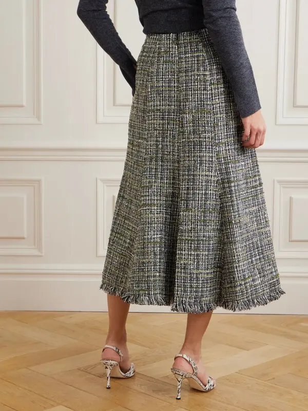 Erdem Raw-edged Tweed Midi Skirt