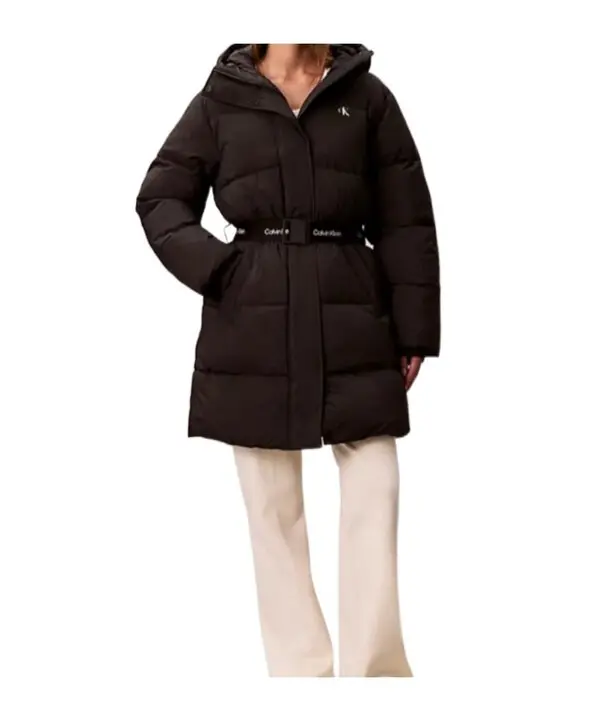 Calvin Klein Belted Hooded Puffer Coat - Black