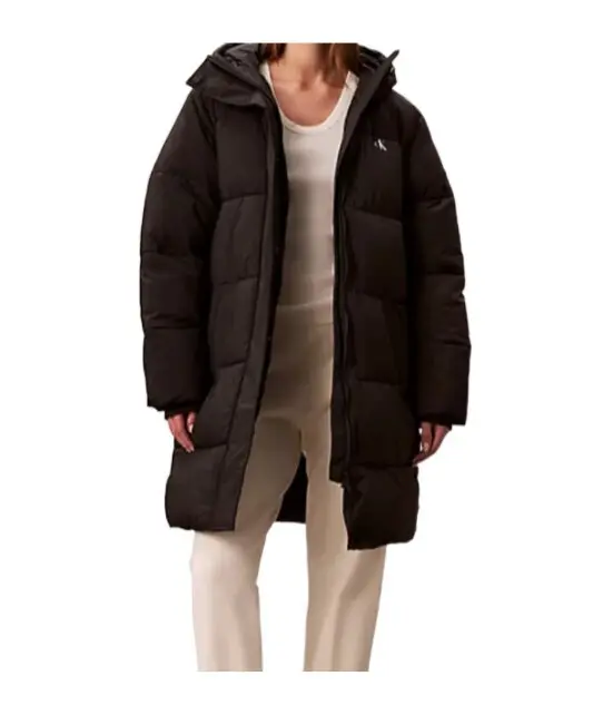 Calvin Klein Belted Hooded Puffer Coat - Black