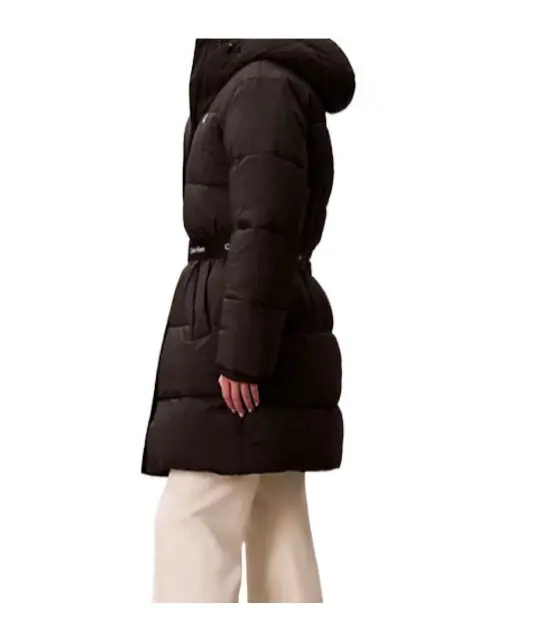 Calvin Klein Belted Hooded Puffer Coat - Black