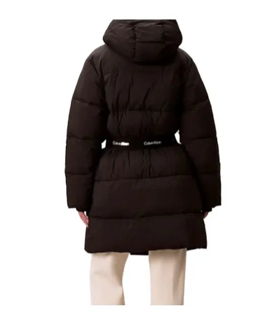 Calvin Klein Belted Hooded Puffer Coat - Black