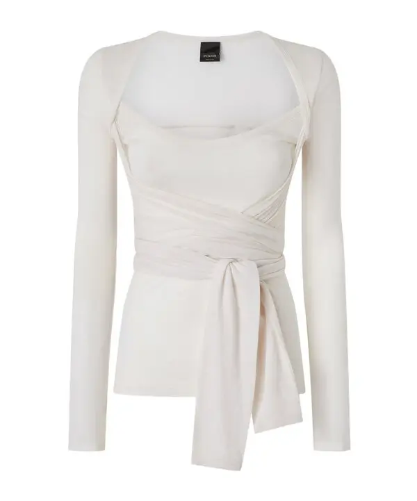 Pinko Long Sleeve Wrap Top With Pleated Detailing - White