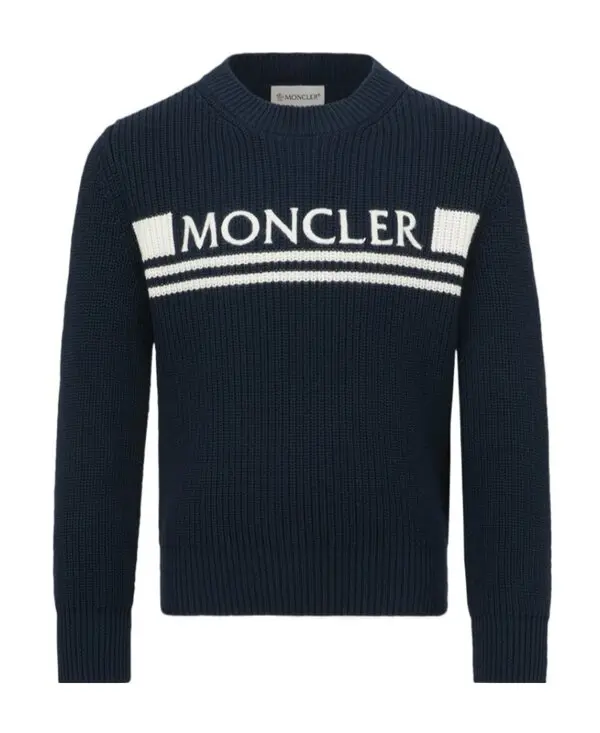 Moncler Logo Embroidered Crewneck Jumper - Navy Blue