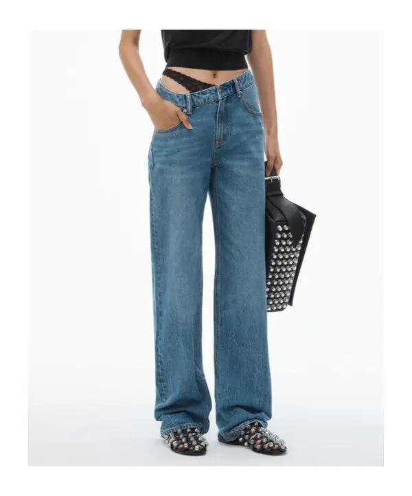 Alexander Wang Asymmetrical Lace-detailed Jeans - Indigo