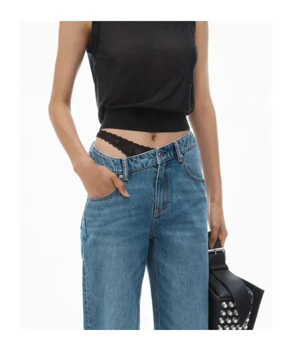 Alexander Wang Asymmetrical Lace-detailed Jeans - Indigo